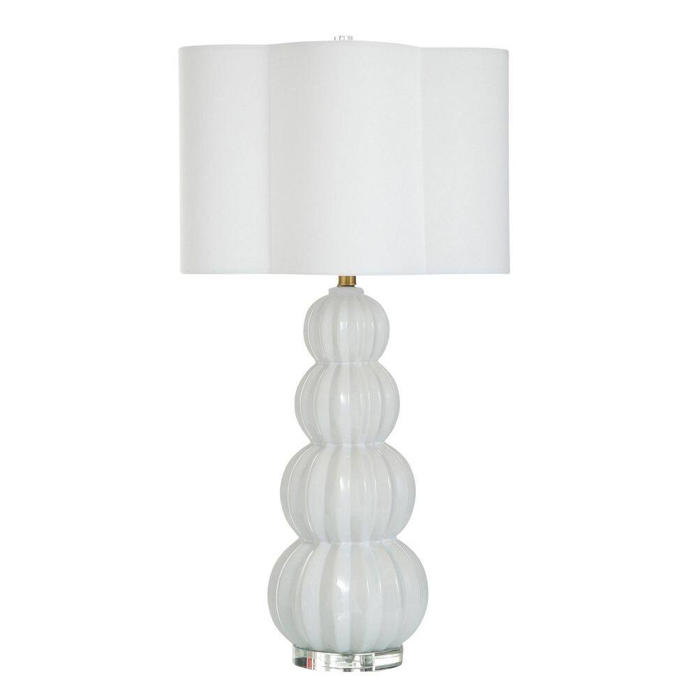 StyleCraft Ophelia 33 in. Glossy White Table Lamp with White Linen ...