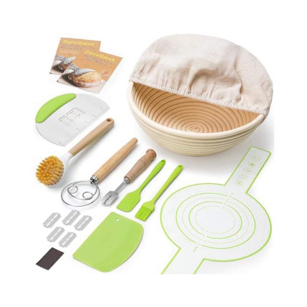 9-Piece Sourdough Baking Kit with Round Banneton Basket, Lame, Scrapers ...