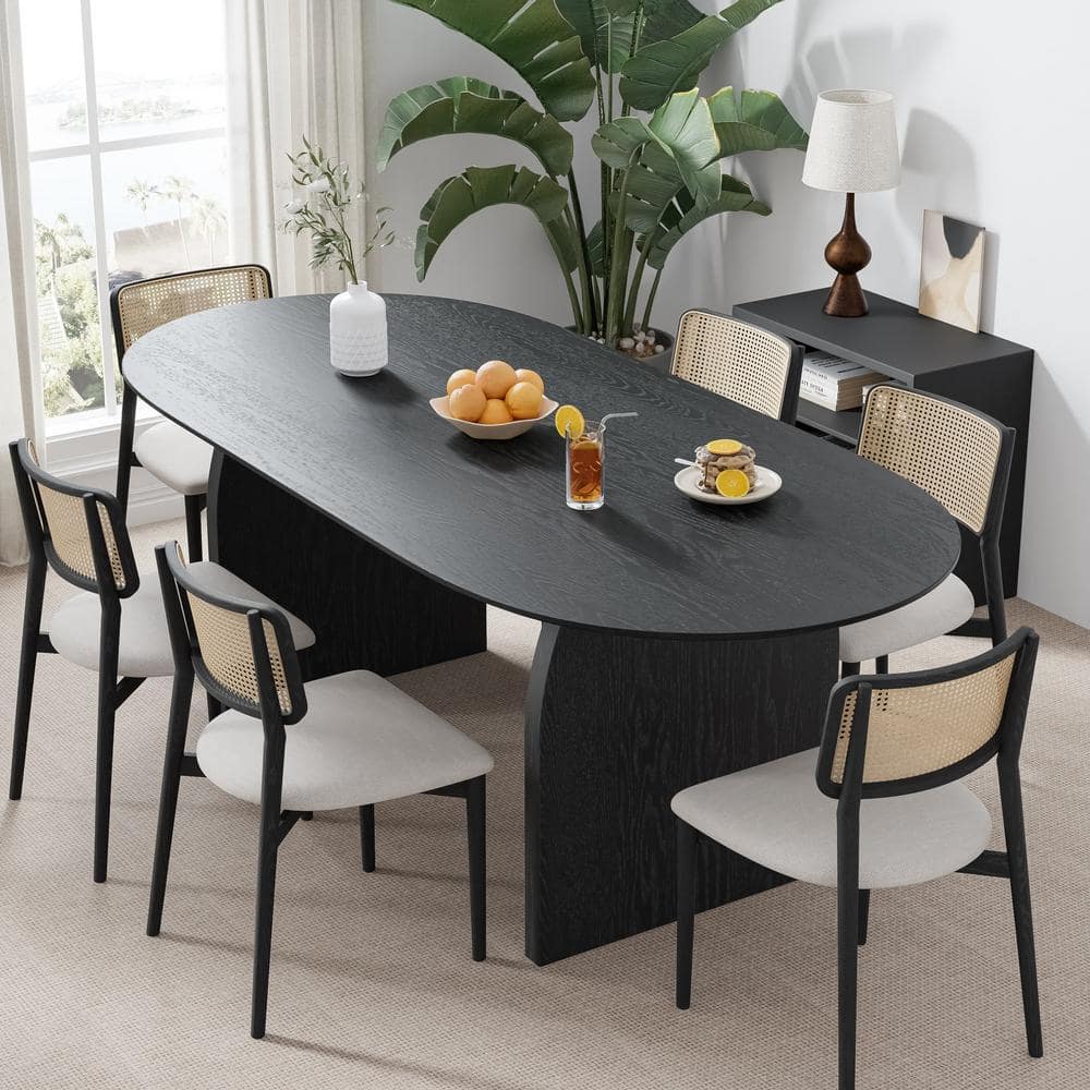 Dovelina Flora Modern Oval Black Oak Wood Top 67 in. Double Pedestal ...