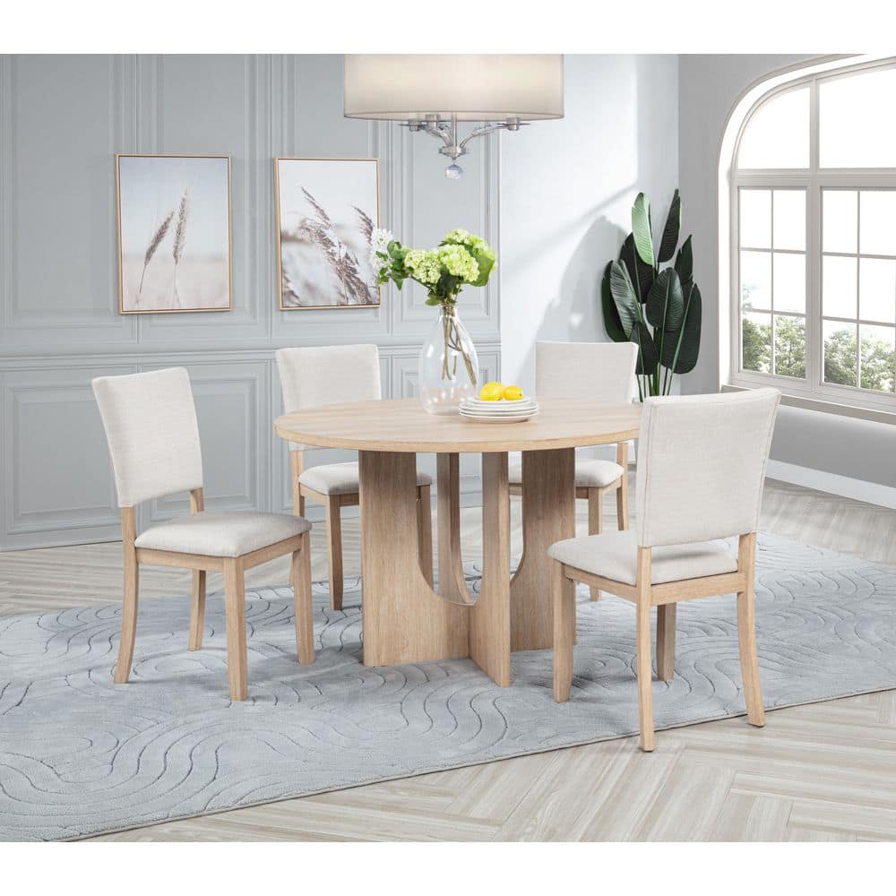 Best Master Furniture Ardena Light Oak/Beige Polyester Side Chairs (Set ...