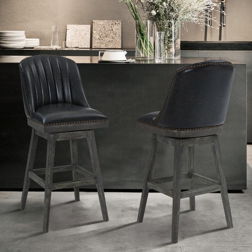 HomeRoots Charlie 27 in. Onyx High Back Wood Bar Stool with Faux ...