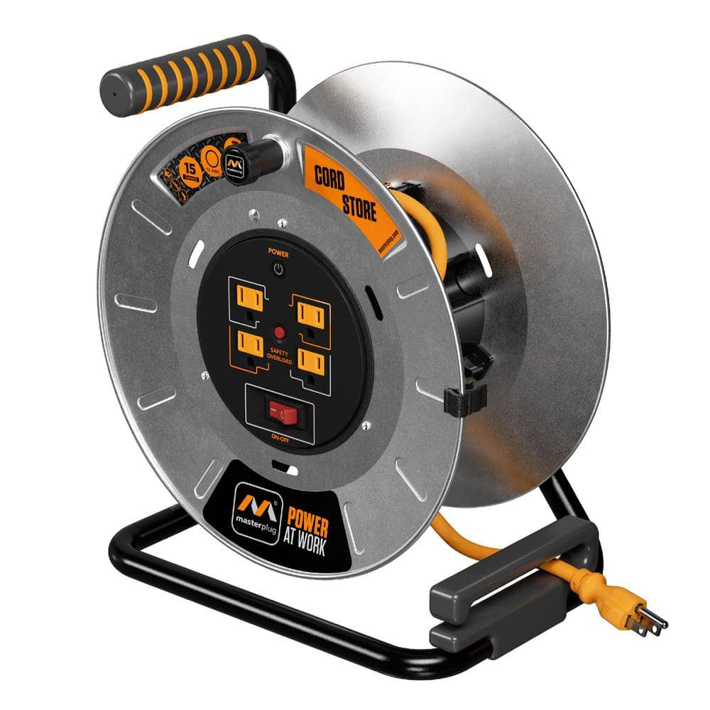 Masterplug Open Reel 1 ft. 12 AWG/3 15amp Extension Cord Reel with 4 ...