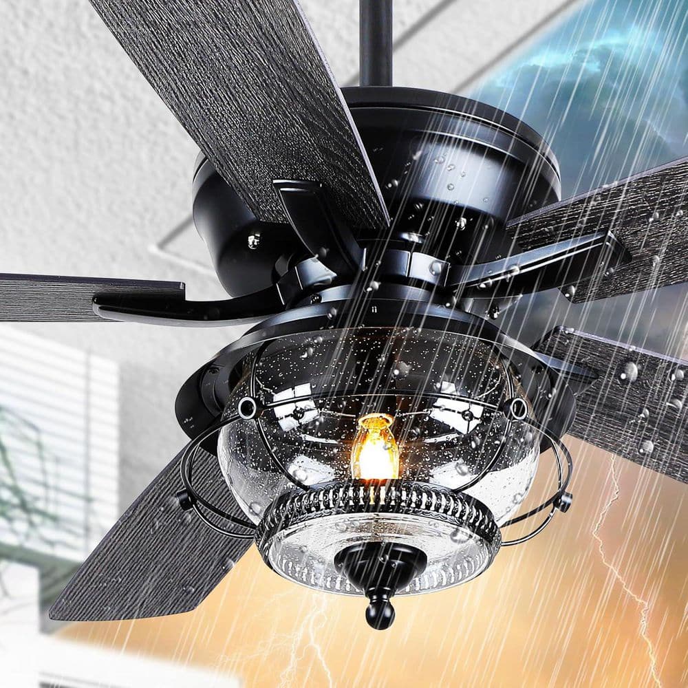 Kviflon 52 in. Indoor/Outdoor Black Ceiling Fans with Light and Remote ...