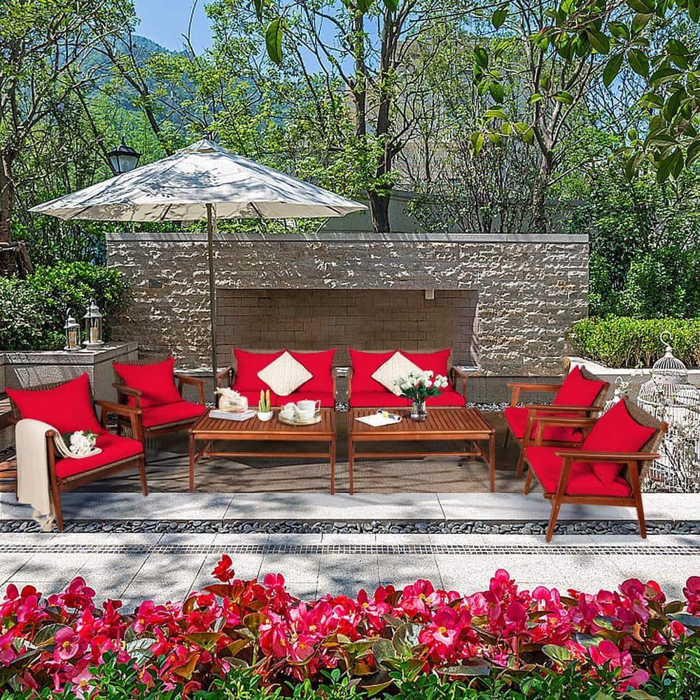 ANGELES HOME 4-Piece Acacia Wood Patio Conversation Set with Zippered ...