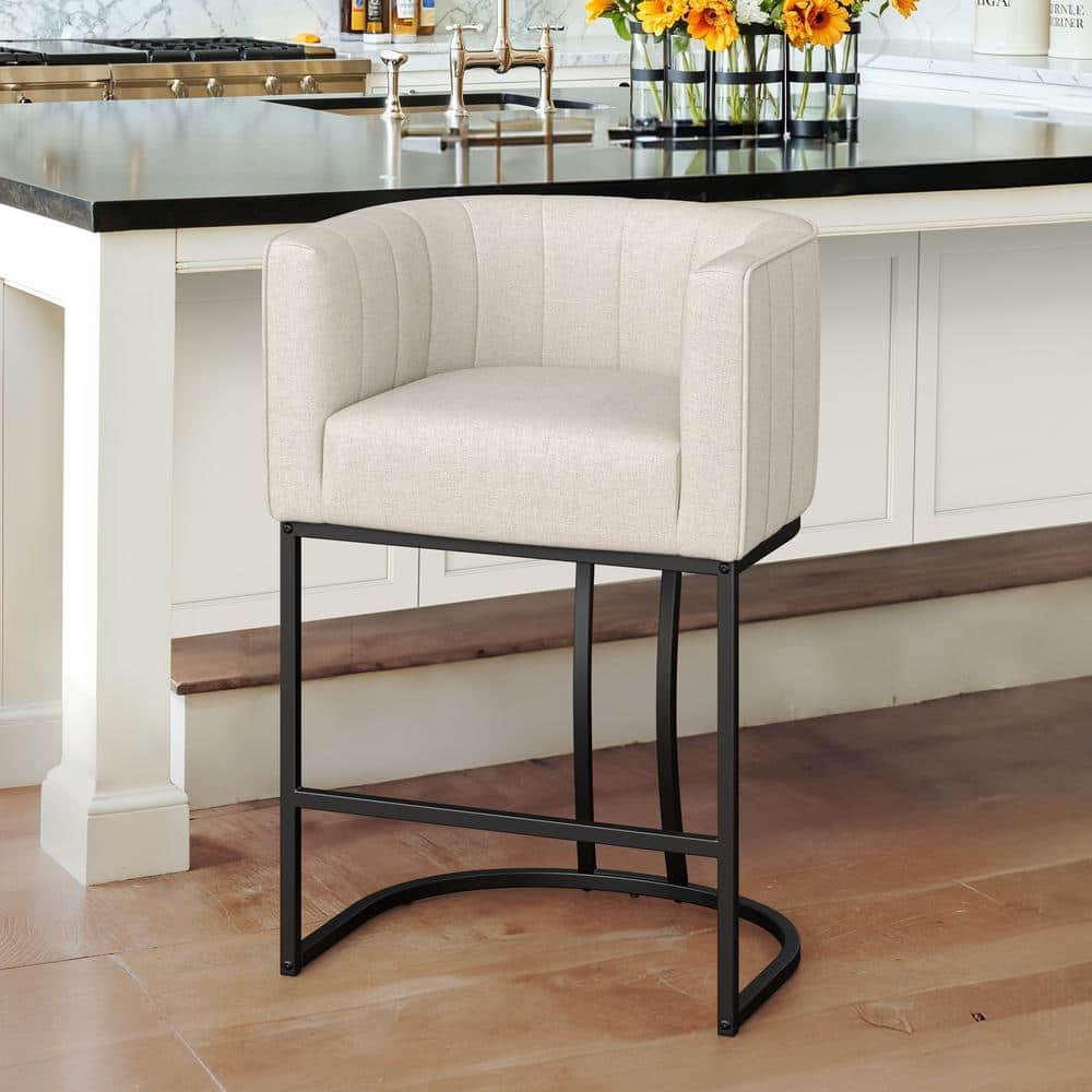LUE BONA Siska 26 in. Modern Linen Fabric Upholstered Counter Stool ...