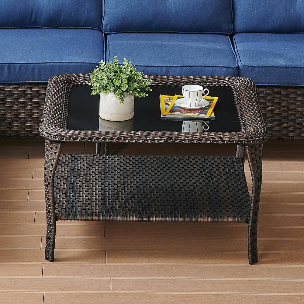 Pocassy Brown Square Wicker Outdoor Glass Large Side Table PJ060 - The ...