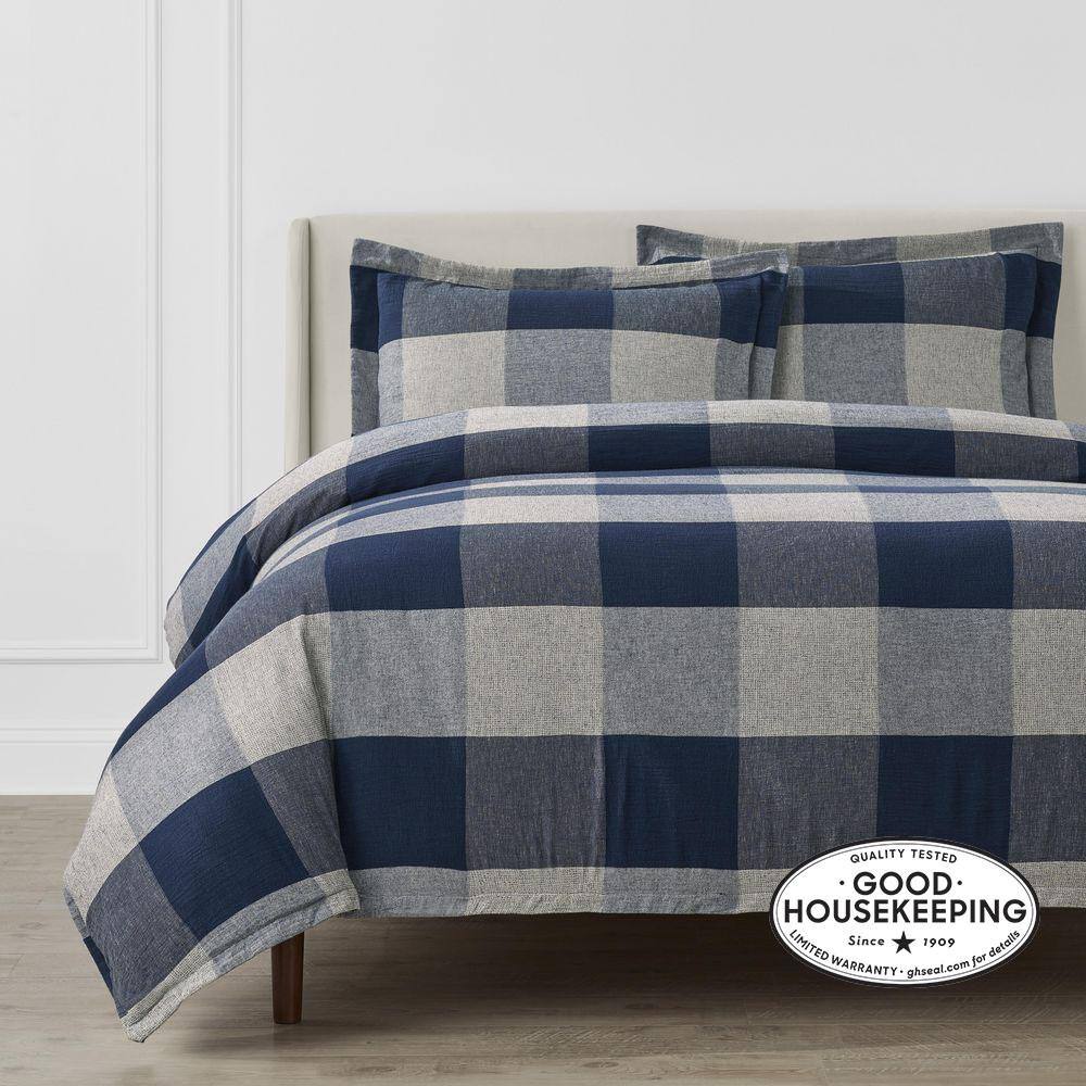 Home Decorators Collection Ashdale 3-Piece Blue Plaid Full/Queen Duvet ...