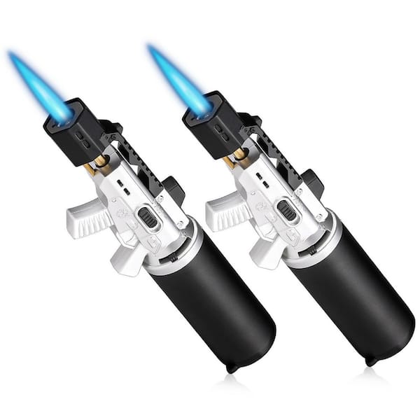 Set of 2 Silver Butane Torch Lighter with Adjustable Flame and Safety ...