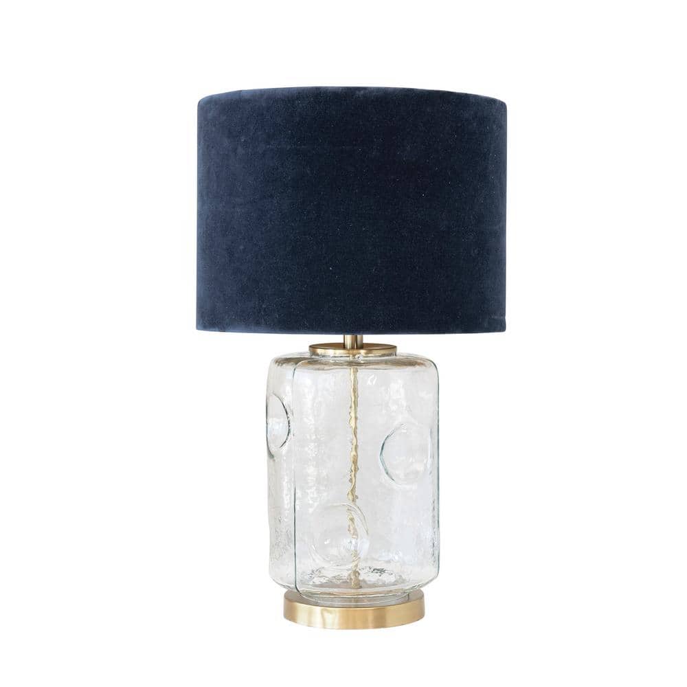 Storied Home 25 in. Clear Embossed Blown Glass Table Lamp with Velvet ...