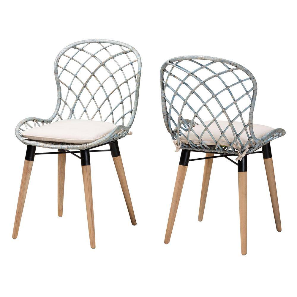 bali & pari Sabelle Light Blue Rattan and Teak Wood Dining Chair (Set ...