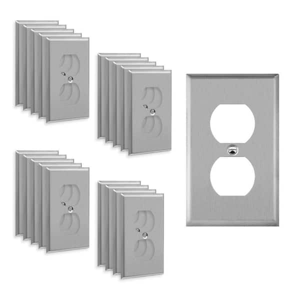 ENERLITES 1-Gang Stainless Steel Duplex Outlet Metal Wall Plate ...