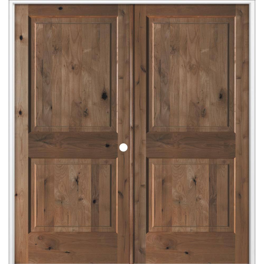 Krosswood Doors 64 in. x 80 in. Rustic Knotty Alder 2-Panel Left Active ...