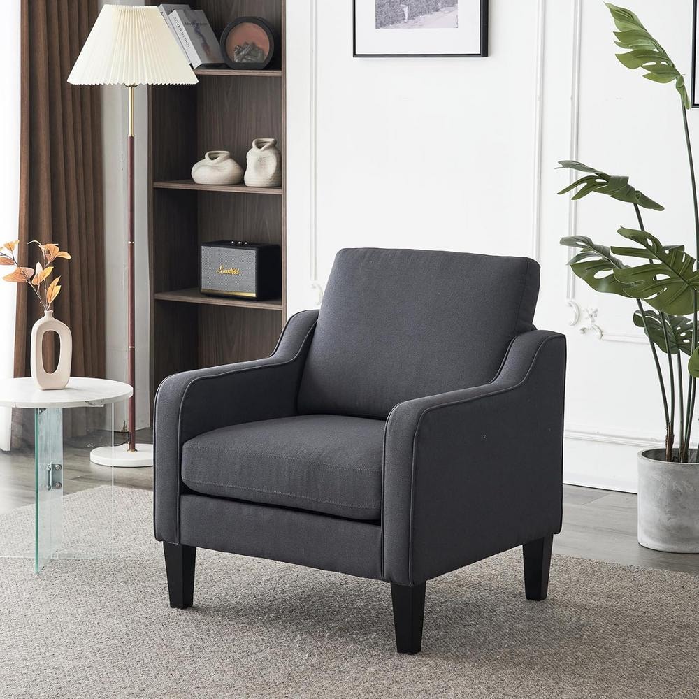 Karl home Dark Gray Cotton and Linen Accent Arm Chair Mid Century ...
