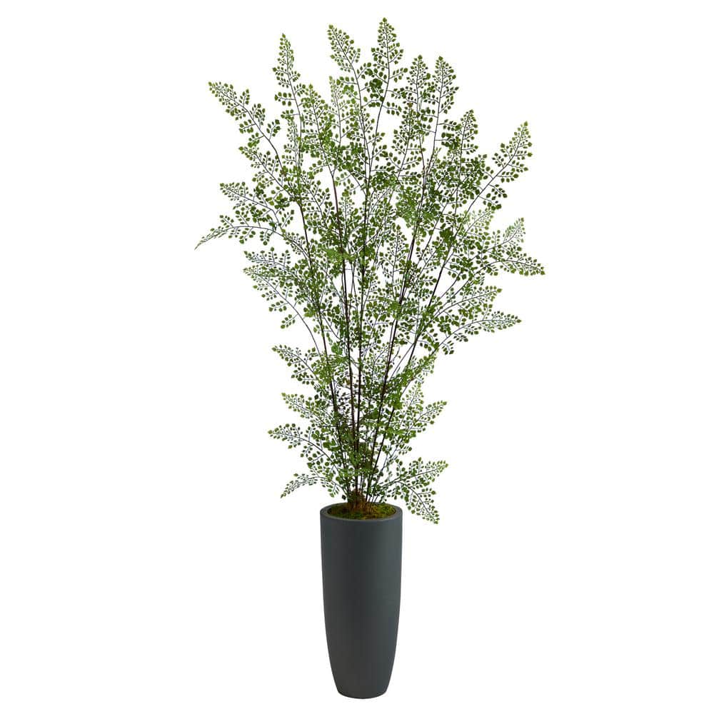 Nearly Natural 5ft. Ruffle Fern Artificial Tree in Gray Planter T2541 ...