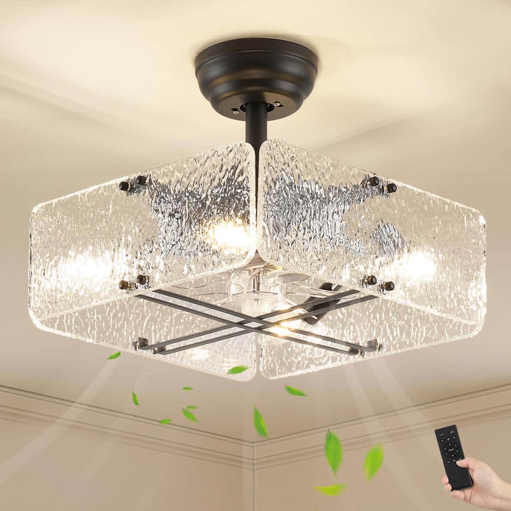 JUSHENG 15.7 in. Indoor Black Ceiling Fan with Light Fandelier with ...