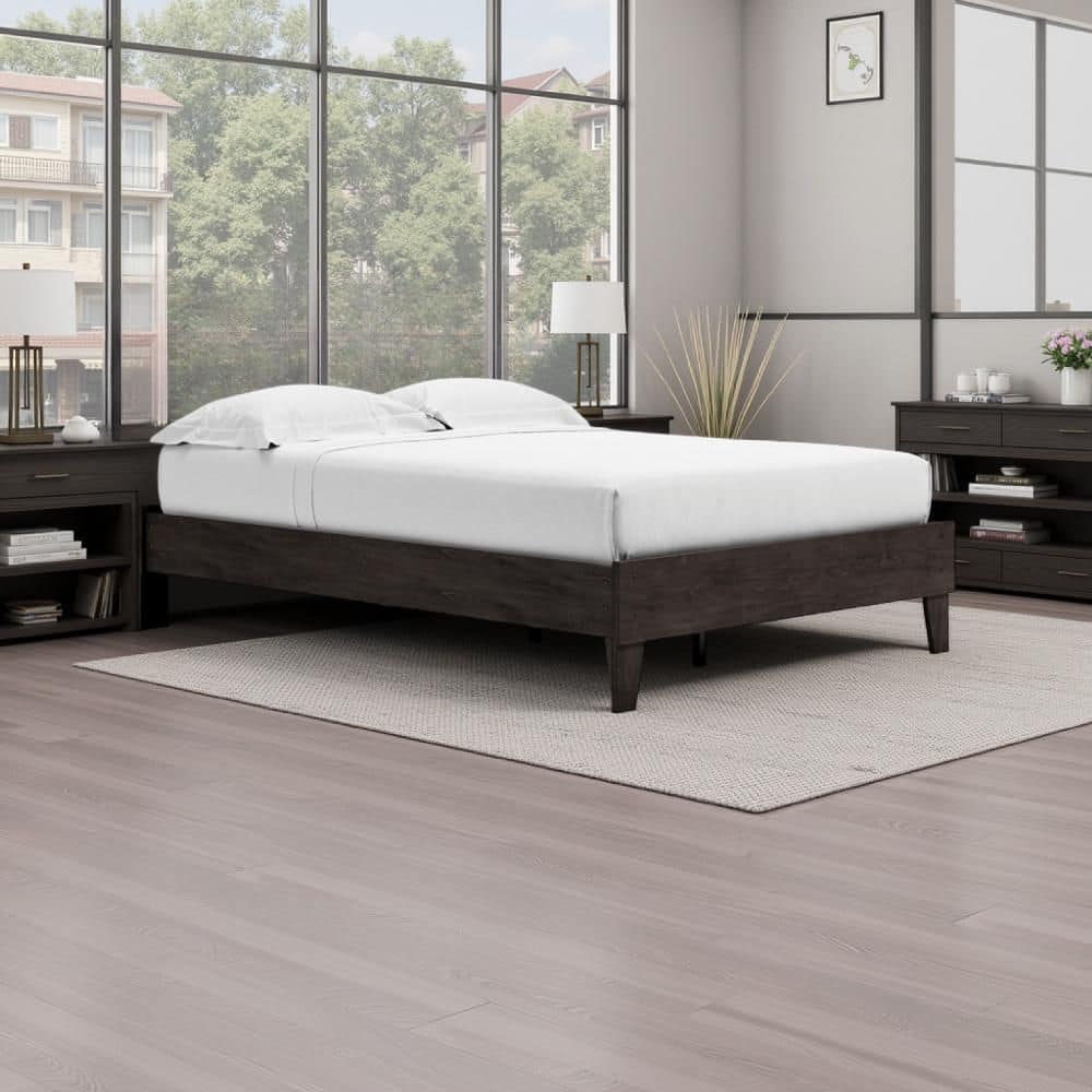 Benjara Asher Charcoal Black Wood Frame Full Platform Bed with Sleek Modern Silhouette BM296531 ...