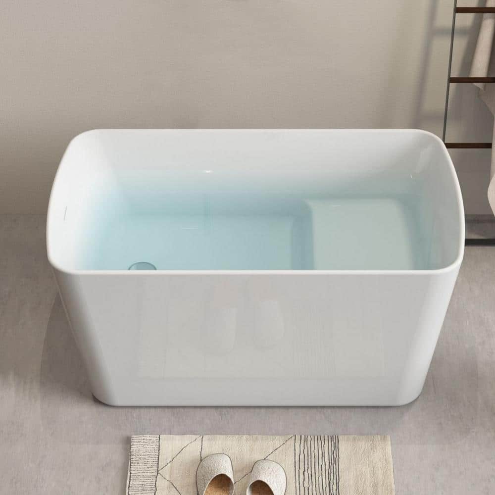 FORCLOVER 49 in. x 28 in. Acrylic Flat Bottom Soaking Bathtub with Seat ...