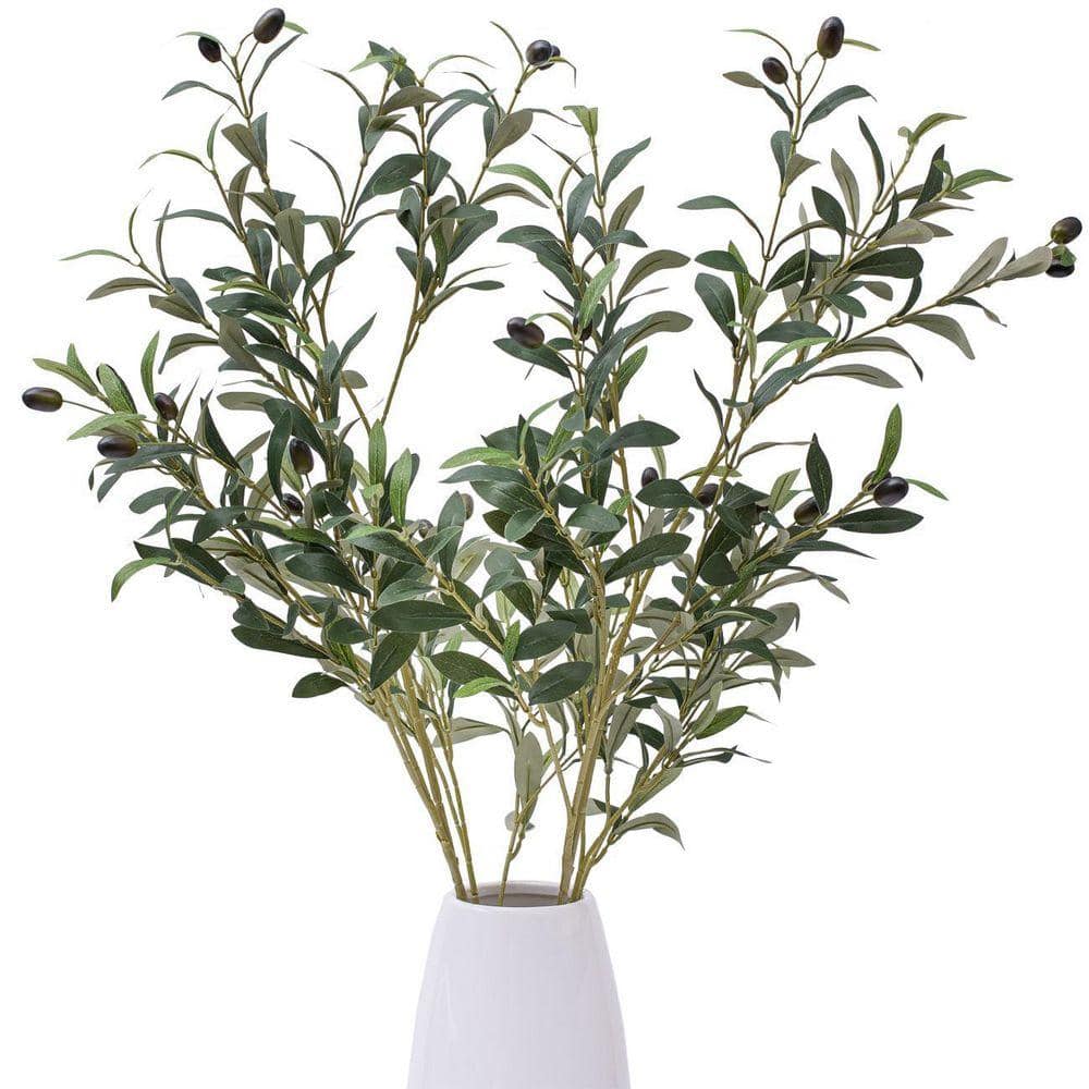 2-Piece 39 in. Green Artificial Olive Branch Stems, 222 Leaves, Faux ...