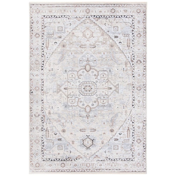 SAFAVIEH Mayflower 4 ft. x 6 ft. Beige/Light Blue Medallion Distressed ...