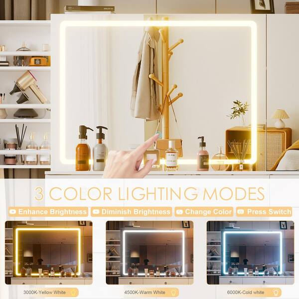 PAKASEPT White Vanity Desk With Power Outlet, Makeup Vanity Table With ...