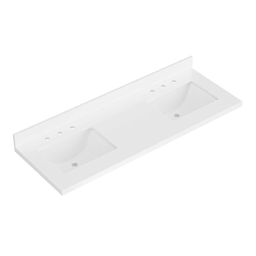 ARIEL 61 in. W x 22 in. D Pure White Quartz Bathroom Vanity Top with 1. ...