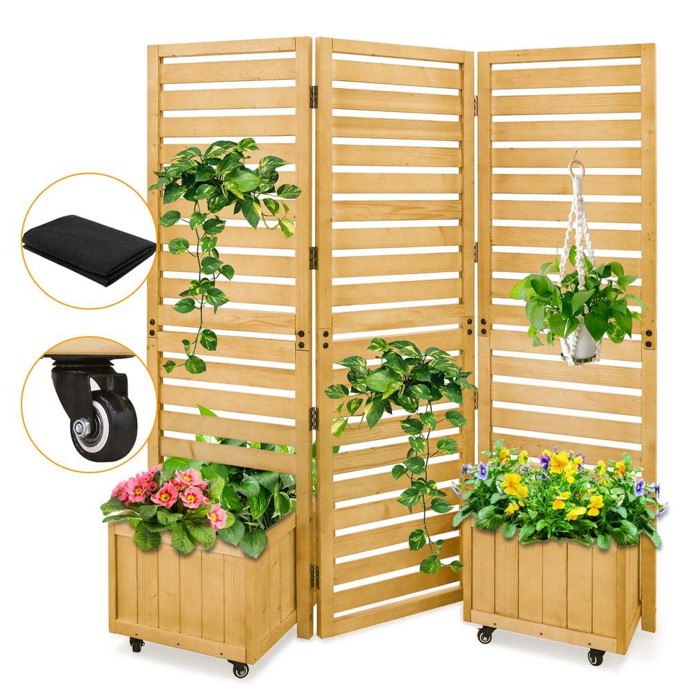EAGLE PEAK 66.5 in. Outdoor Garden Cedar Wood Planter Box with Privacy ...