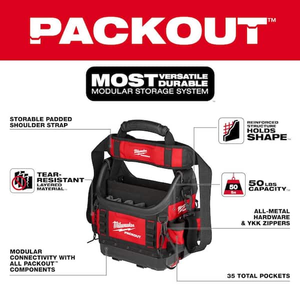 Milwaukee PACKOUT 10 in. Structured Tote with PACKOUT Red 18 oz ...