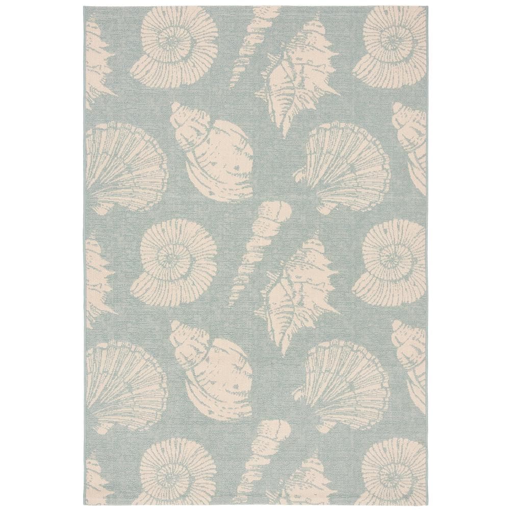 SAFAVIEH Courtyard Aqua/Beige 8 ft. x 11 ft. Geometric Indoor/Outdoor ...