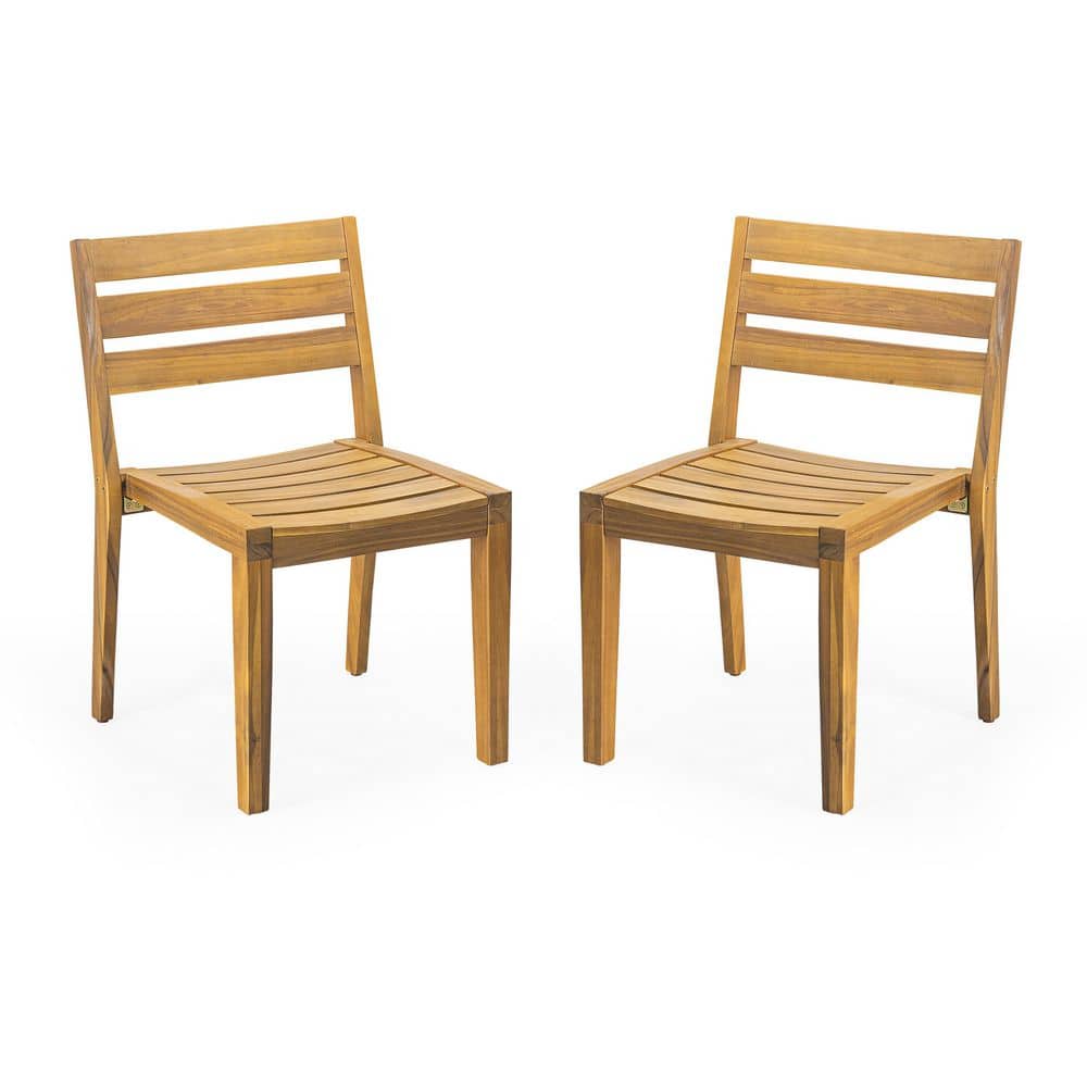 2-Piece Teak Acacia Wood Weather-resistant Outdoor Dining Chair with ...