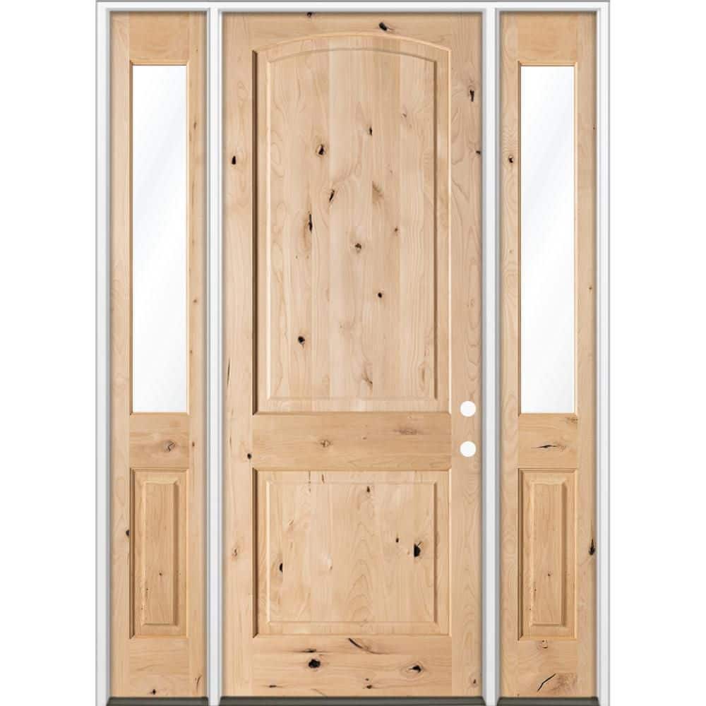 Krosswood Doors 58 in. x 96 in. Knotty Alder 2-Panel Arch-Top Left-H ...