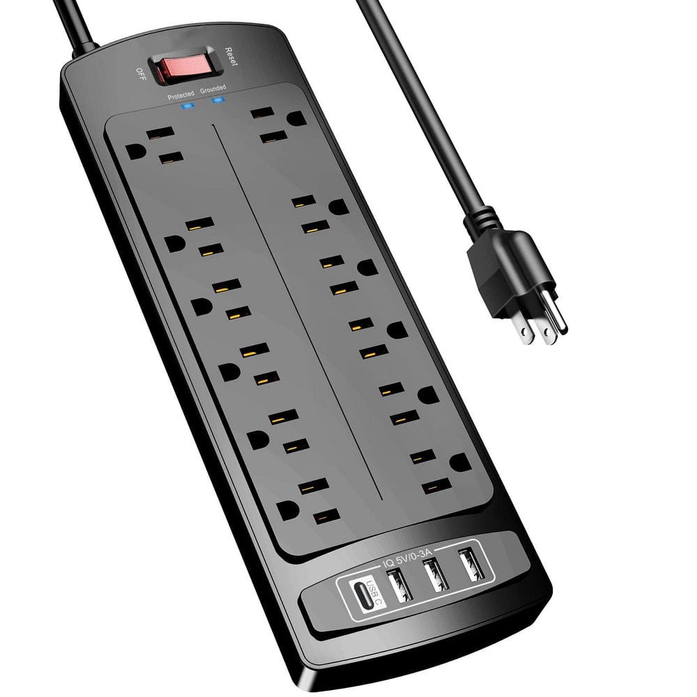 Lukyamzn 12-Outlet Power Strip Surge Protector with 6 ft. Cord, 4 USB-A ...