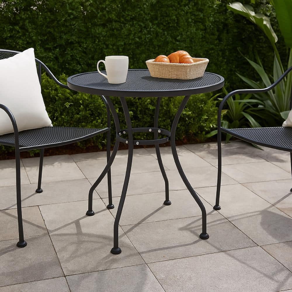 Benjara Yoko Dark Gray Round Metal 28.3 in. Outdoor Breakfast Dining ...