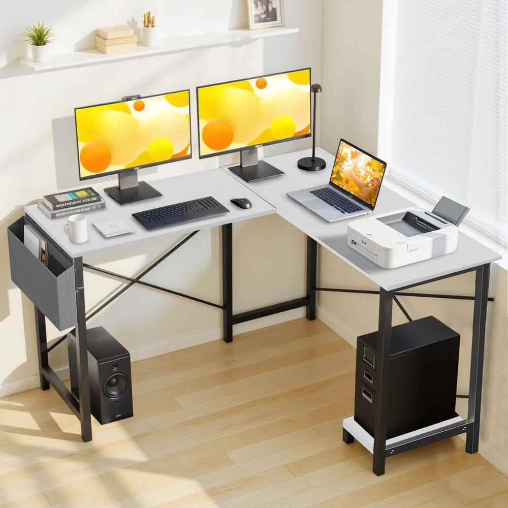 WONDER COMFORT Modern 50 in. L Shaped White Wood Reversible Computer ...