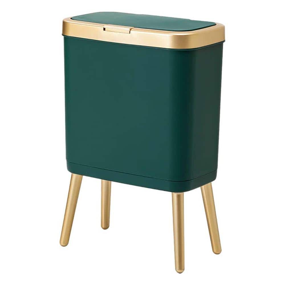 FAWEY TRED INC 4 Gal. Green Modern Narrow Metal Trash Can with Lid and ...