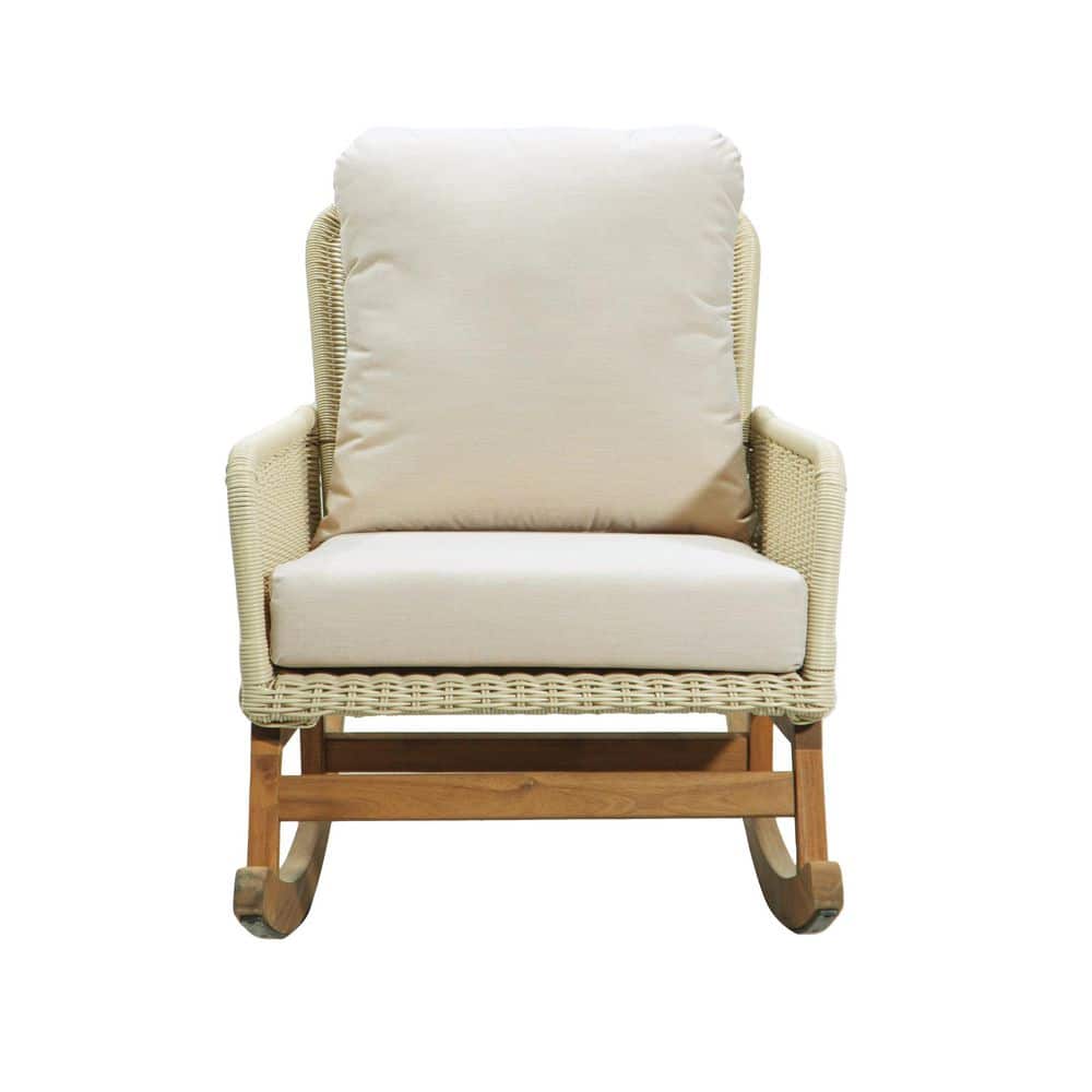 CHRISTOPHER KNIGHT HOME Emerson Modern Wood and Metal Outdoor Rocking Chair with Ivory Cushion ...