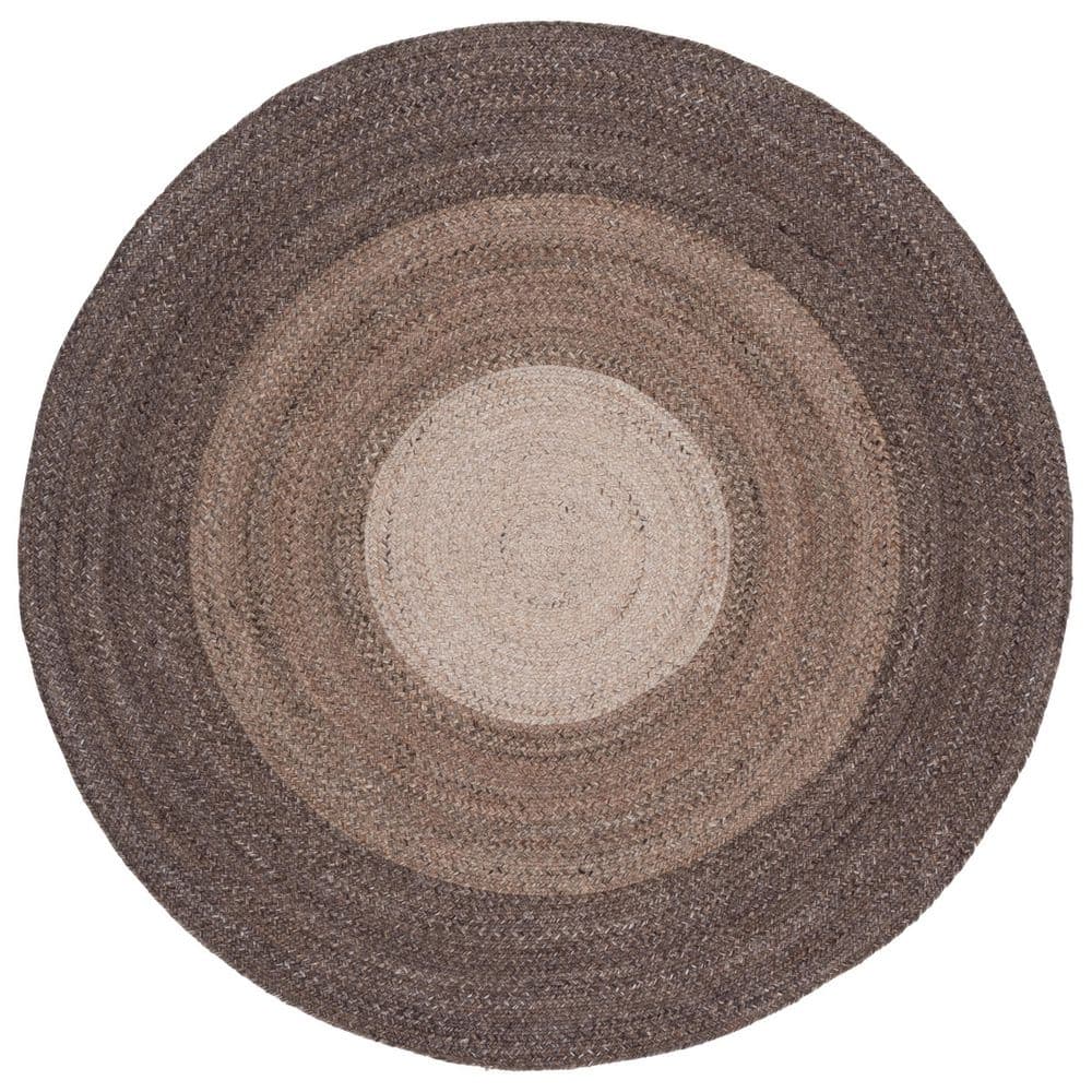 SAFAVIEH Braided 6 ft. x 6 ft. Brown/Beige Gradient Border Round Area ...