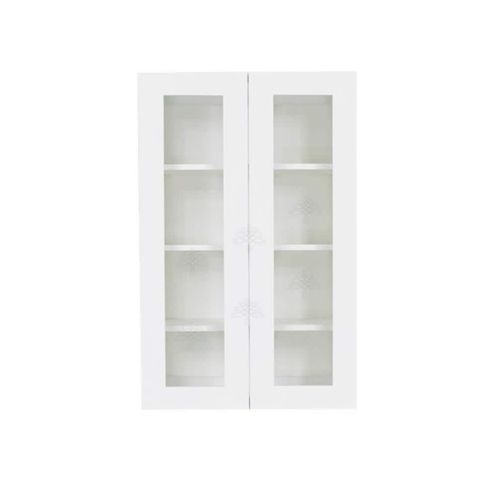 LIFEART CABINETRY Lancaster White Plywood Shaker Stock Assembled Wall Glass Door Kitchen Cabinet ...