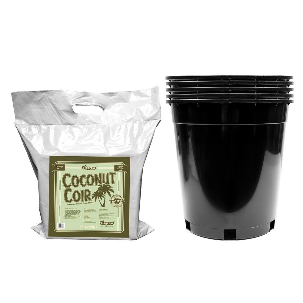 Viagrow 5 Gal. Nursery Trade Pots with Coconut Coir Growing Media (5 ...