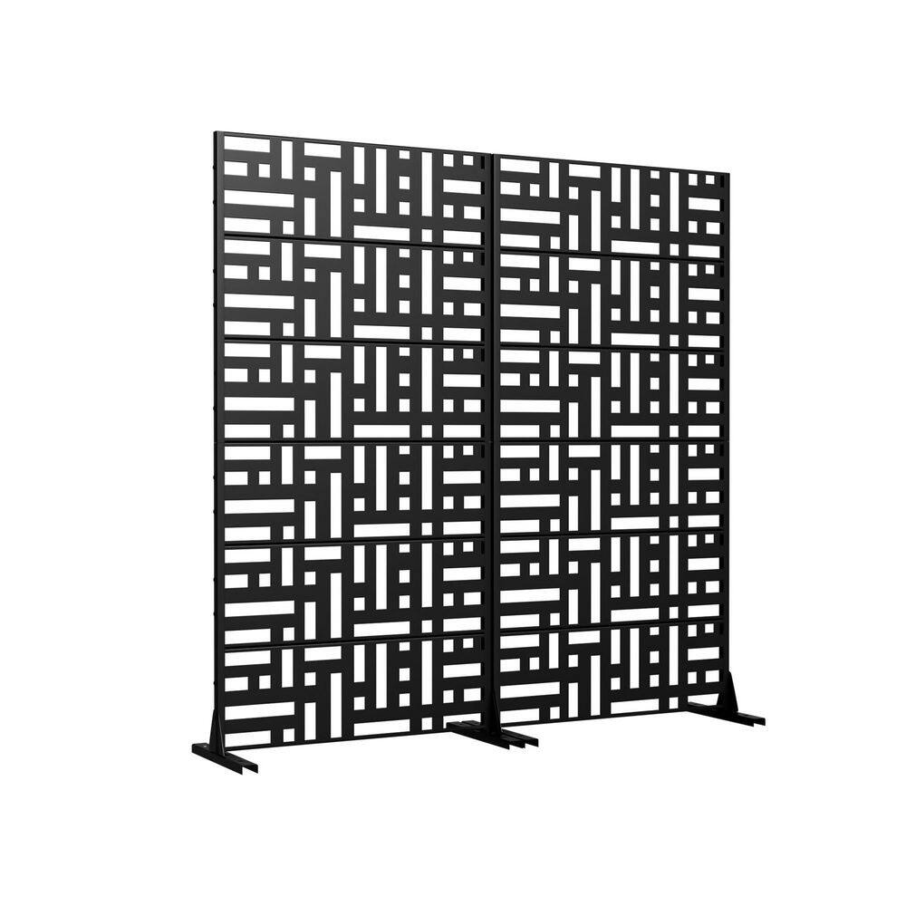 Dovelina 2-Piece 35 in. x 72 in. Black Textured Metal Garden Screens ...
