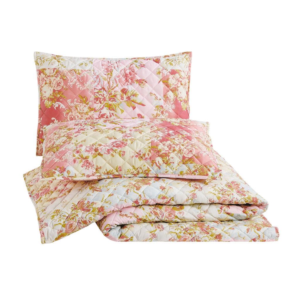 MODERN HEIRLOOM Meline 3-Piece Blush Floral Microfiber Full/Queen Quilt ...