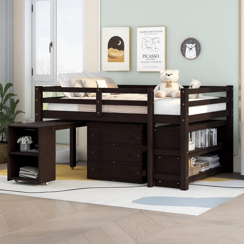 Harper & Bright Designs Espresso Full Size Low Study Loft Bed with ...