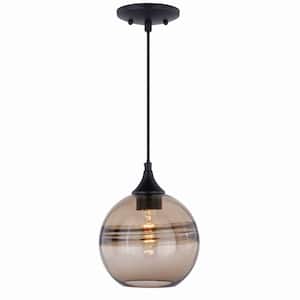 VAXCEL Milano 1-Light Oil Rubbed Bronze Shaded Mini Pendant Ceiling Light Amber Swirl Glass ...