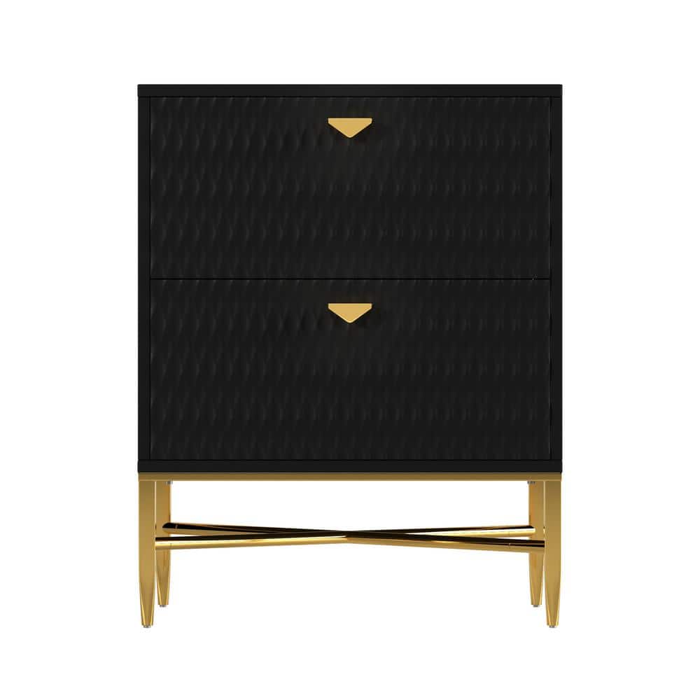 Kahomvis Modern Black 2-Drawer Wood Nightstand WFLK-22-13BK - The Home ...