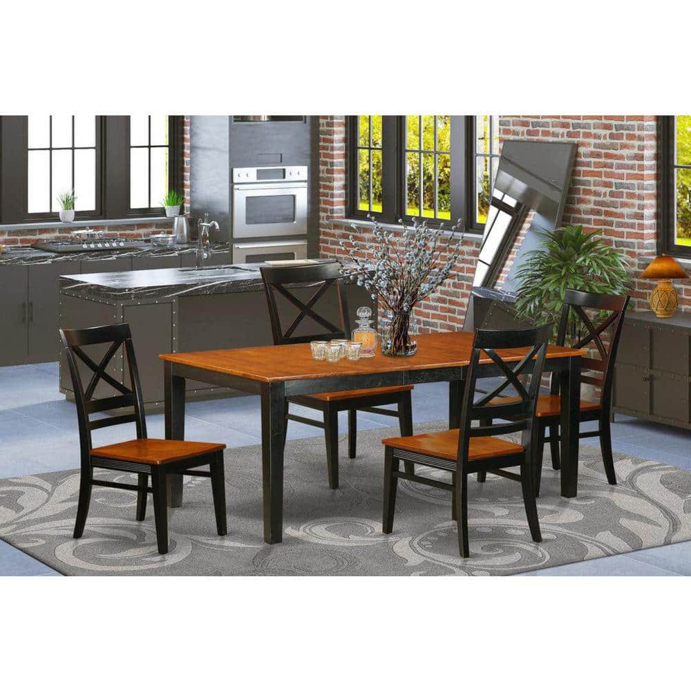 East West Furniture 5-Piece Rectangle Black and Cherry Finish Solid ...