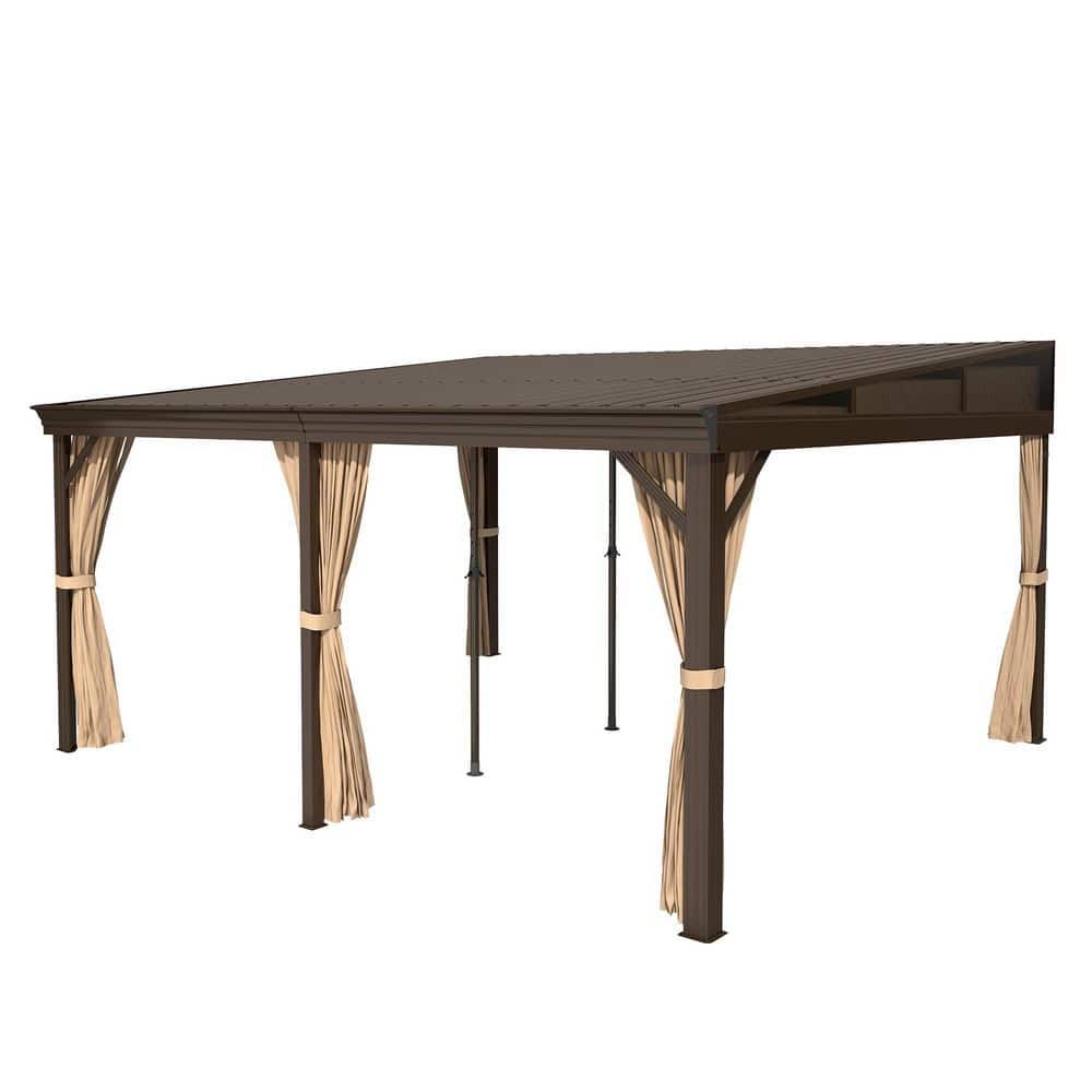 Clihome 12 ft. x 16 ft. Rectangle Lean to Gazebo Sloping Galvanized ...