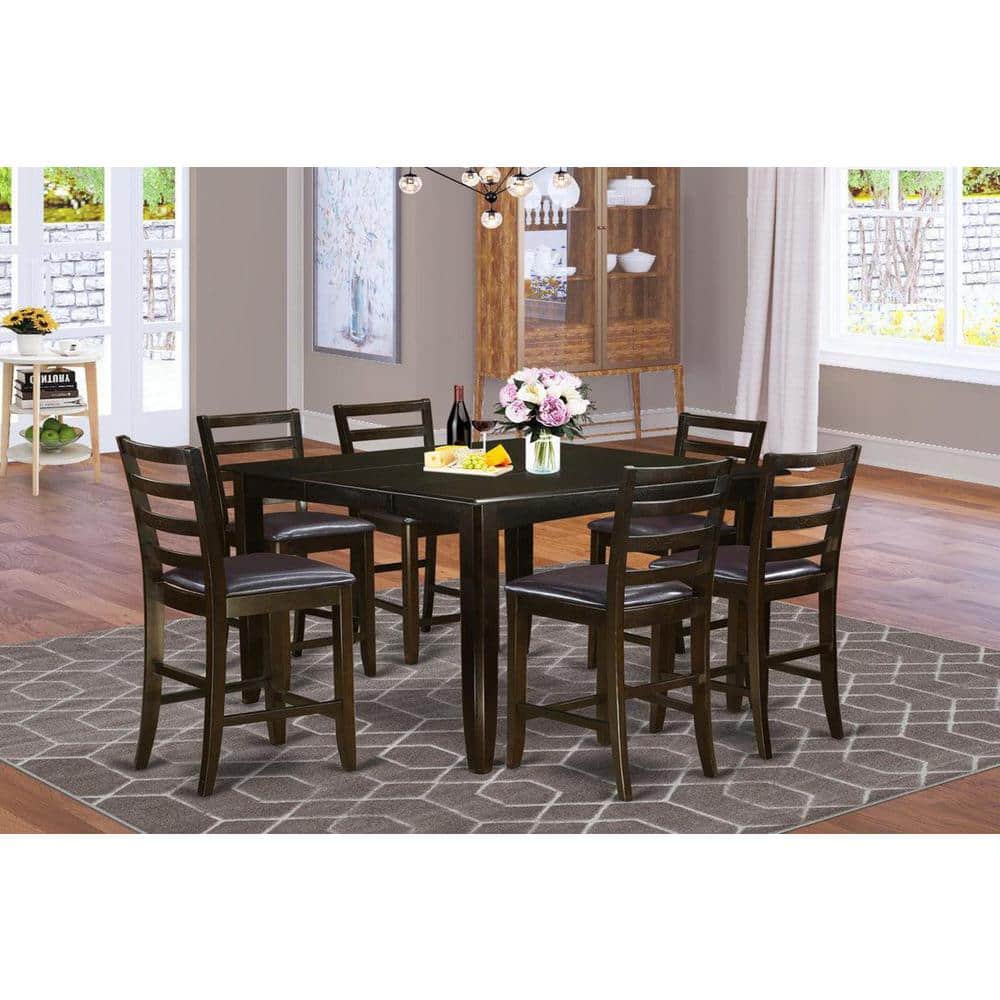 East West Furniture 7-Piece Square Cappuccino Finish Solid Wood Top ...