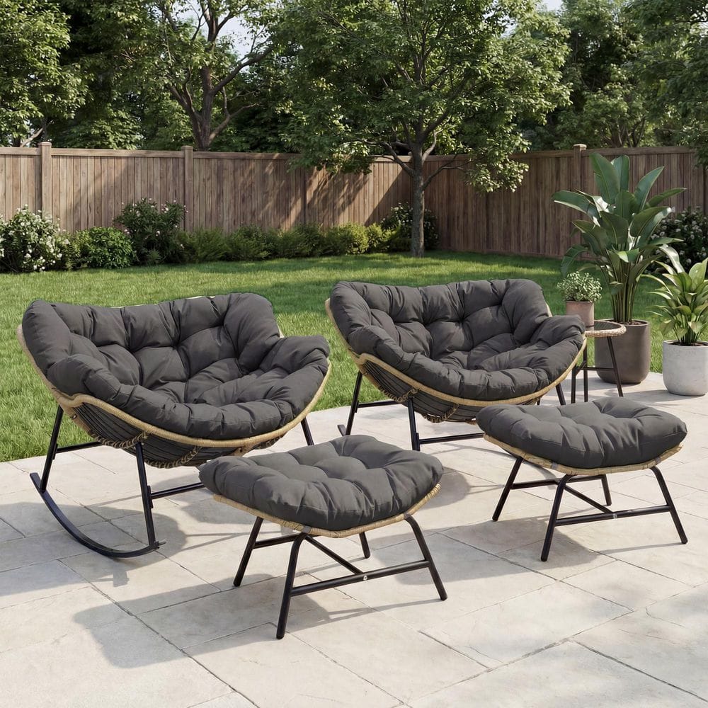 Reviews for FINCATI Oversized PE Wicker Outdoor Rocking Chair Patio ...
