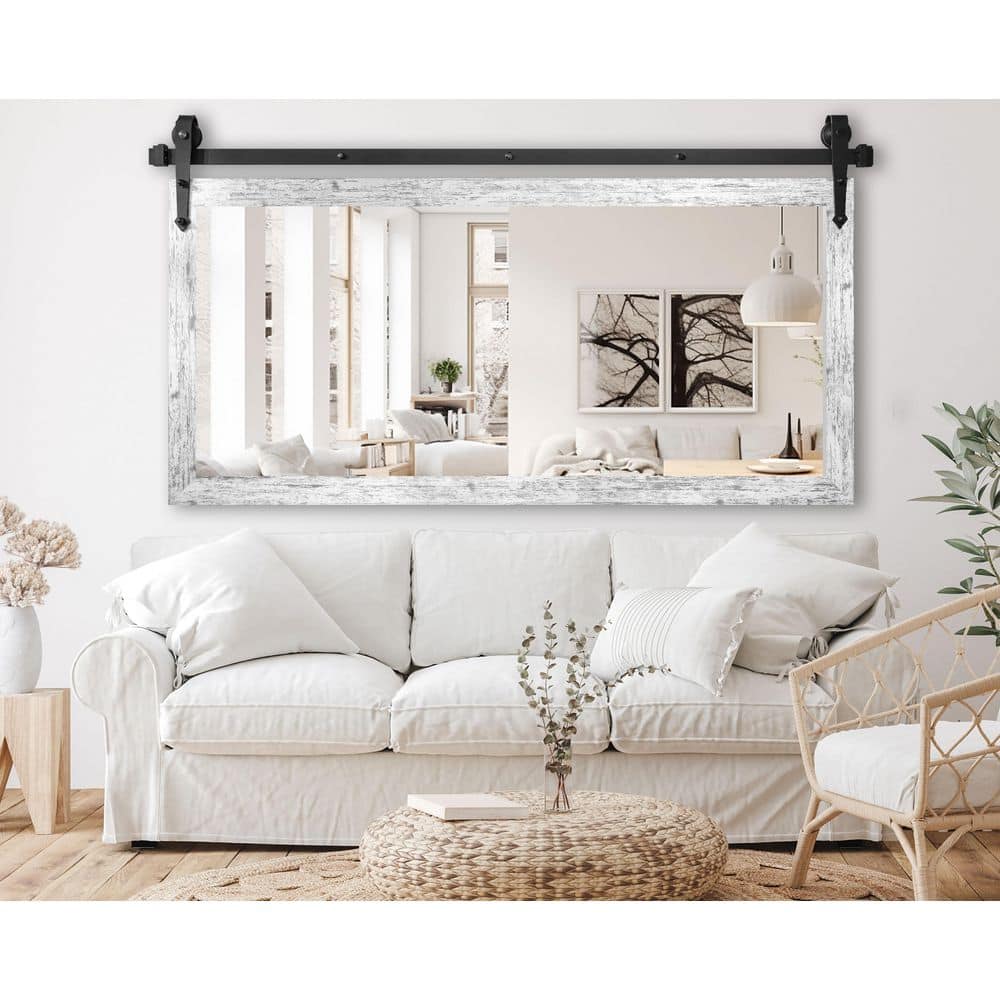 Rayne Mirrors (64 in. W x 31 in. H) Weathered White Accent Mirror with ...