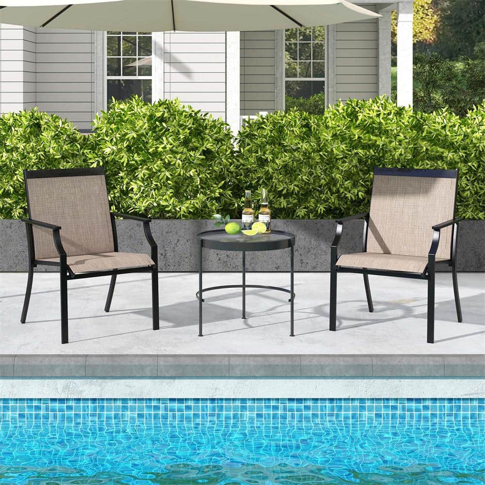 Costway Outdoor Dining Chairs Large Patio Chairs Breathable Seat Metal ...