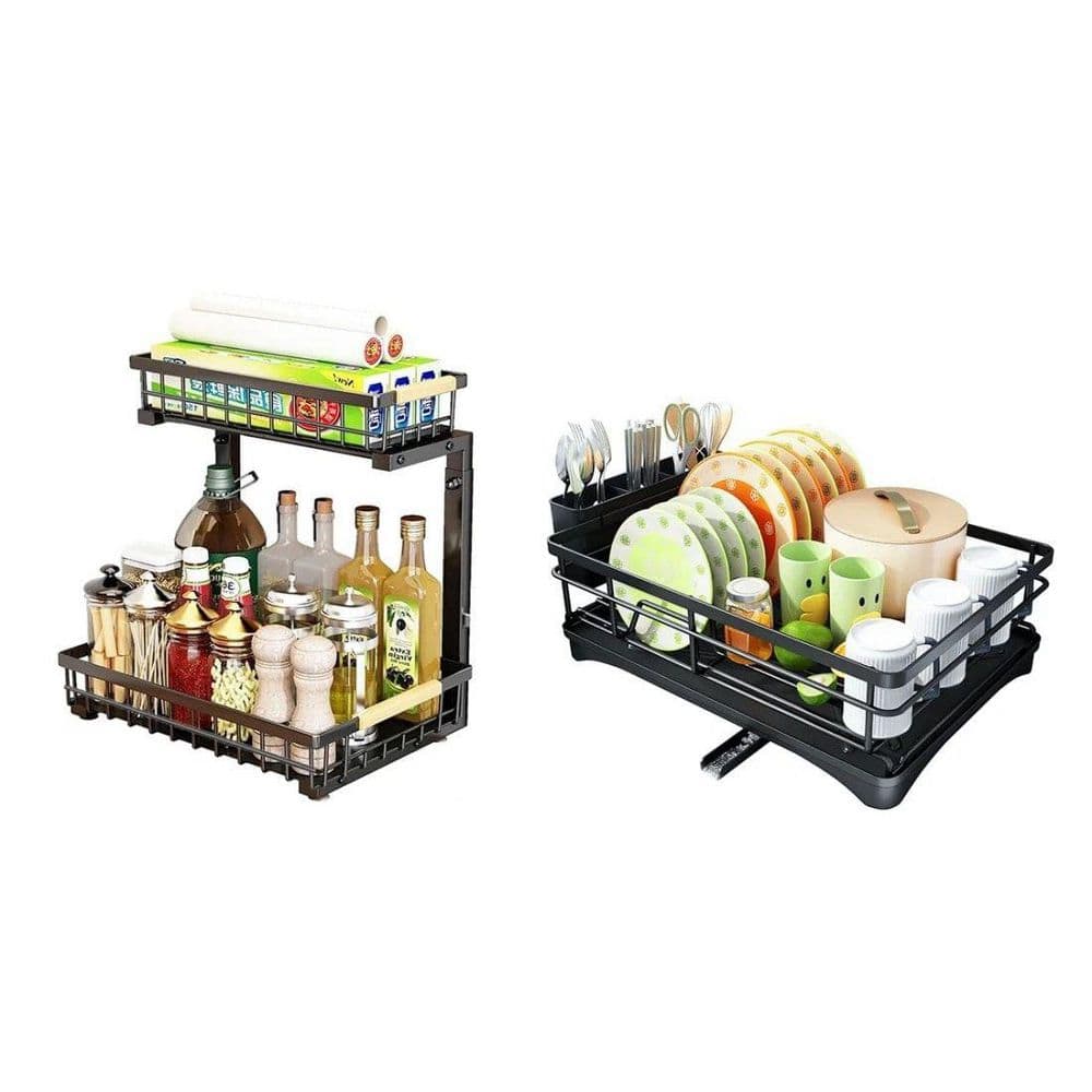 Tahanbath 2-Pack Dish Rack and Under Sink Organizer Large Drainboard ...